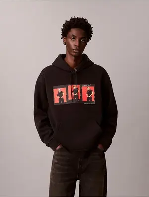 Calvin Klein Kate Moss Fleece Graphic Relaxed Hoodie - Black