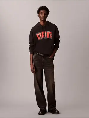 Calvin Klein Kate Moss Fleece Graphic Relaxed Hoodie - Black