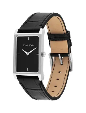 Calvin Klein Rectangle Dial Leather Strap Watch