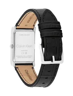 Calvin Klein Rectangle Dial Leather Strap Watch