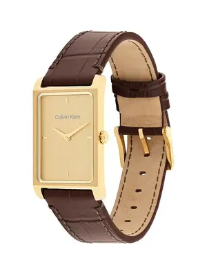 Calvin Klein Rectangle Dial Leather Strap Watch