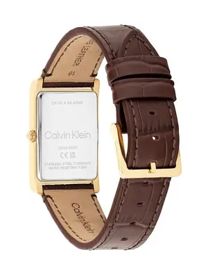 Calvin Klein Rectangle Dial Leather Strap Watch