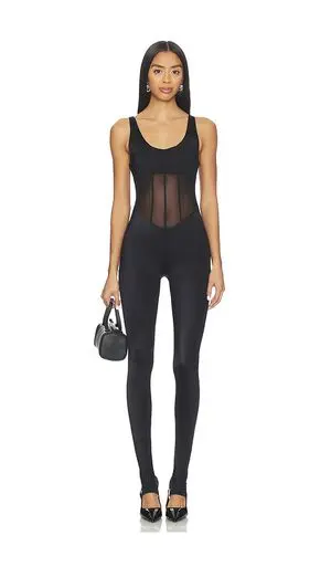 WeWoreWhat Spandex Sheer Panel Jumpsuit - Black