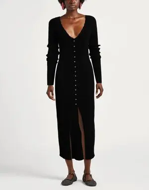 DONDUP Ribbed Knit Maxi Dress With Deep Neckline And Front Slit