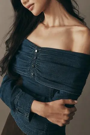 PILCRO Long-sleeve Off-shoulder Denim Top