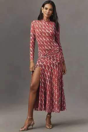Bardot Lea Printed Mesh Midi Dress - Red