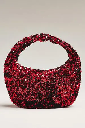 Anthropologie Paillette Sequin Crescent Bag - Red
