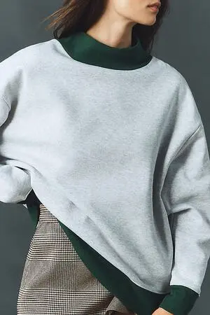 Anthropologie Colorblocked Mock-neck Pullover - Heather Grey/green
