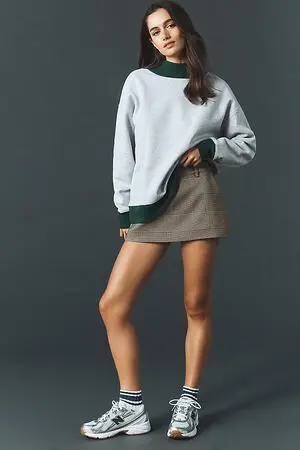 Anthropologie Colorblocked Mock-neck Pullover - Heather Grey/green