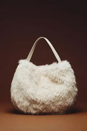 Anthropologie Faux Fur Slouchy Bucket Tote Bag - Cream