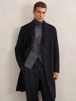REISS Squire Wool-blend Single-breasted Overcoat - Navy