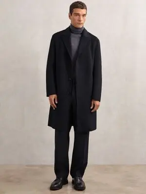 REISS Squire Wool-blend Single-breasted Overcoat - Navy