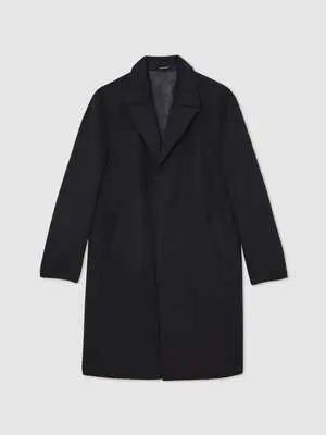 REISS Wool-blend Single-breasted Overcoat - Navy
