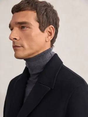 REISS Wool-blend Single-breasted Overcoat - Navy