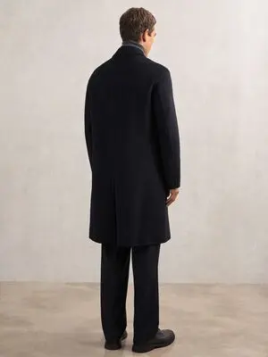 REISS Wool-blend Single-breasted Overcoat - Navy