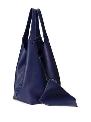 Polo Ralph Lauren Large Leather Tote Bag With Embroidered Pony Logo - Blue
