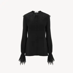Chloé Fluid Blouse In Crêpe De Chine & Lace