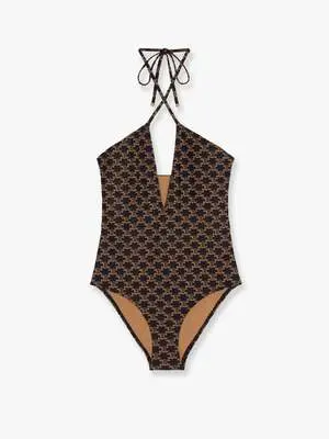 Celine Triomphe Motif One-piece Swimsuit - Brown