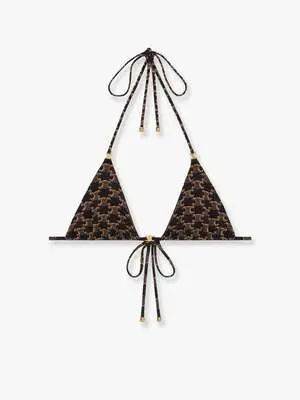 Celine Triomphe Print Bikini Top - Brown