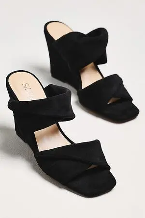 SILENT D Kathy Double Strap Wedge Heels - Black