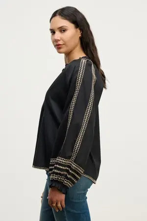 Velvet By Graham & Spencer Scarlett Embroidered Top - Black