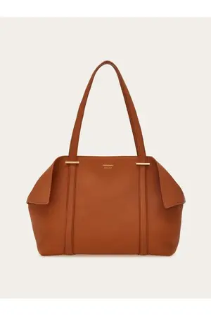 FERRAGAMO Folded Calfskin Leather Tote Bag - Brown