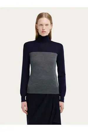 FERRAGAMO Two Tone Turtleneck - Navy