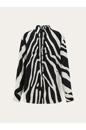 FERRAGAMO Animal Print Silk Shirt - Black