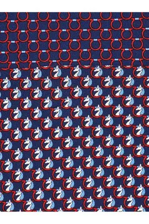 FERRAGAMO Pegasus Print Silk Neck Tie - Blue