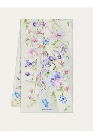 FERRAGAMO Floral Bloom Print Silk Scarf - Denim