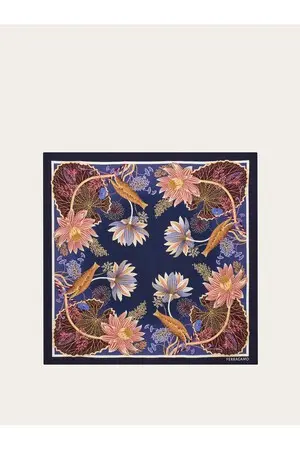 FERRAGAMO Water Lilies Print Silk Scarf - Navy