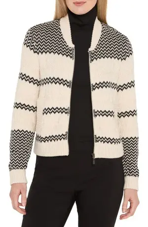 NIC+ZOE Zigzag Knit Bomber Jacket - Black Multi