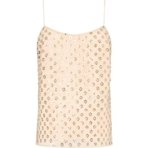 MILLY Rylan Sequin Embroidered Camisole - Beige