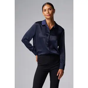 FRANNE GOLDE Textured Satin Shirt - Navy