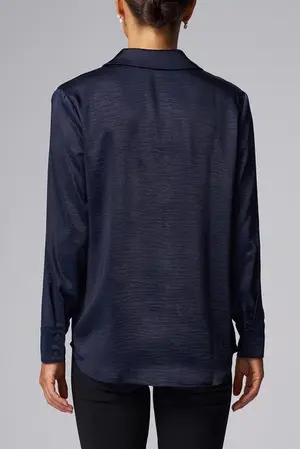 FRANNE GOLDE Textured Satin Shirt - Navy