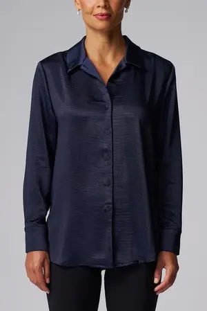 FRANNE GOLDE Textured Satin Shirt - Navy