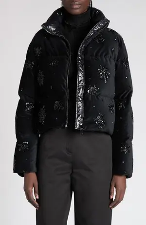 Moncler Nelles Embellished Down Jacket