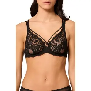 Simone Perele Embroidered Underwire Strappy Full Cup Plunge Bra - Black
