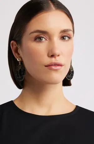 Nordstrom Beaded Oval Drop Earrings - Black- Gold