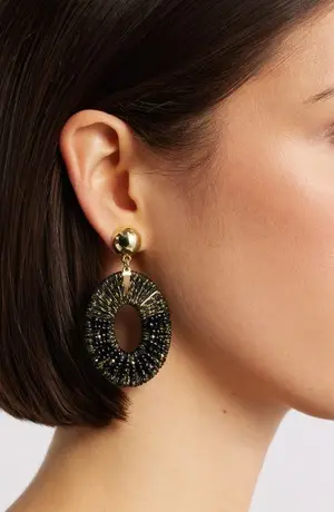 Nordstrom Beaded Oval Drop Earrings - Black- Gold