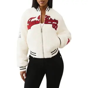 True Religion Varsity Chenille Bomber Jacket - Winter White