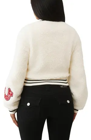 True Religion Varsity Chenille Bomber Jacket - Winter White