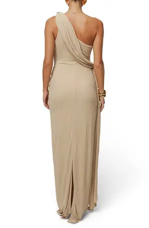 JLUXLABEL Drape One-shoulder Gown - Beige