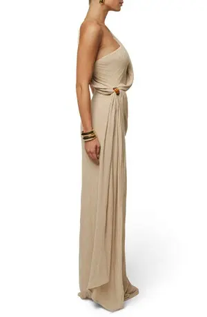 JLUXLABEL Drape One-shoulder Gown - Beige