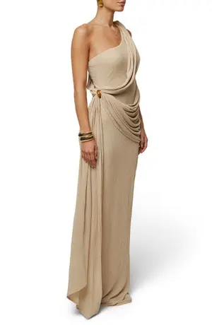 JLUXLABEL Drape One-shoulder Gown - Beige