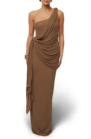JLUXLABEL Drape One-shoulder Gown - Brown