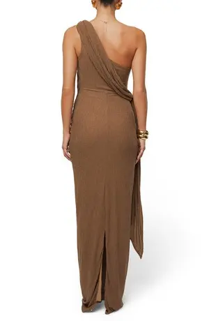 JLUXLABEL Drape One-shoulder Gown - Brown