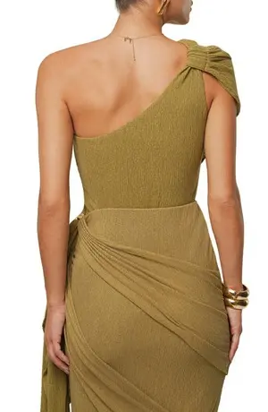 JLUXLABEL Lovina Drape One-shoulder Bodysuit - Green