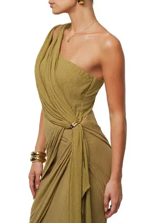 JLUXLABEL Lovina Drape One-shoulder Bodysuit - Green