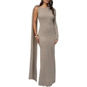 JLUXLABEL Aniza Drape Long Sleeve Maxi Dress - Beige